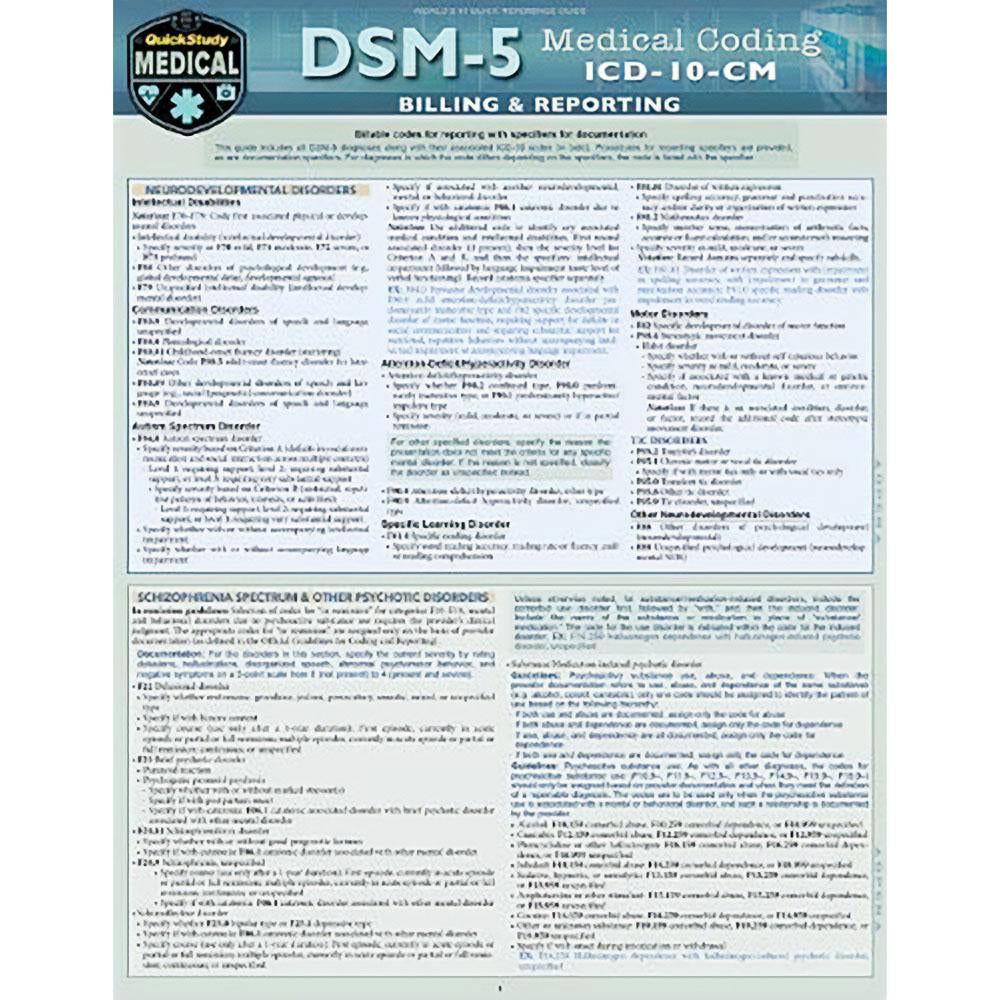 DSM 5 Medical Coding ICD-10-CM Bar Chart – University Book Store